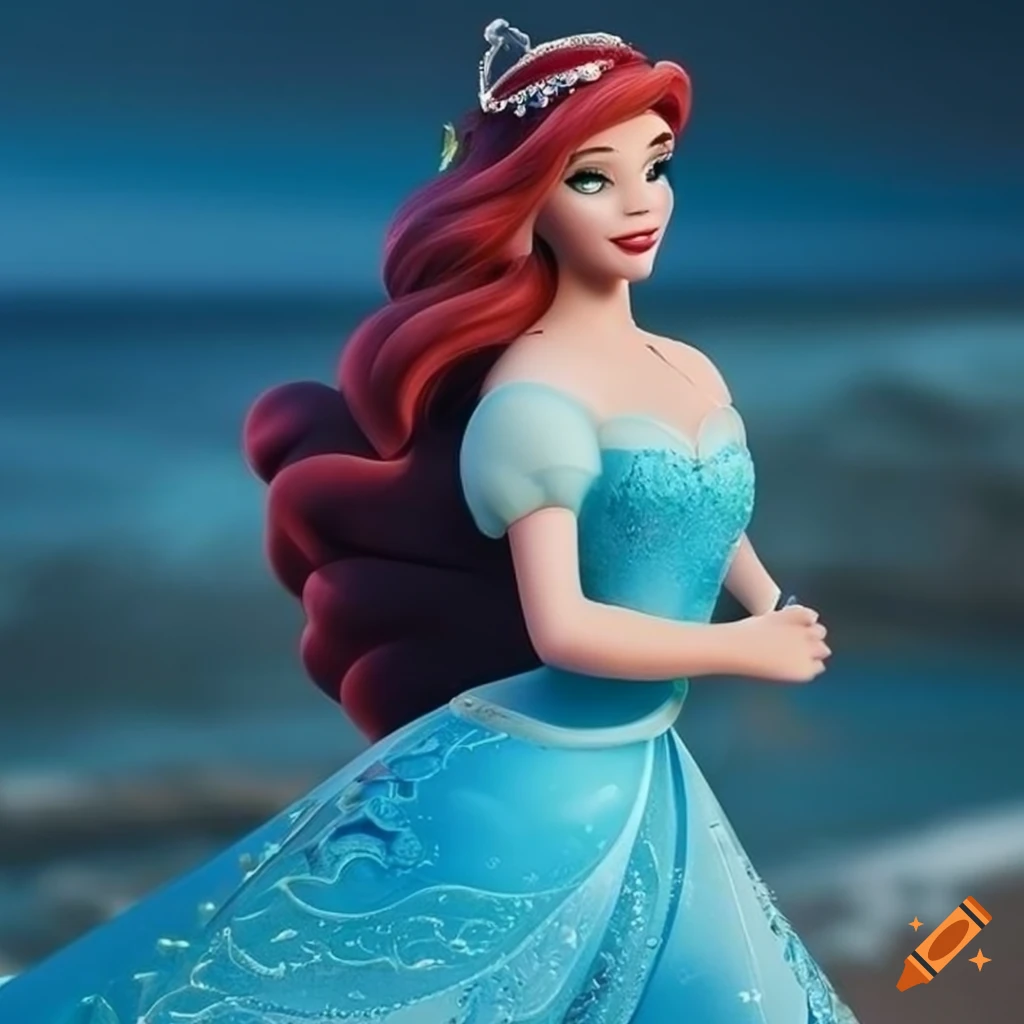 Disney princess posing elegantly by the ocean in detailed art style on ...