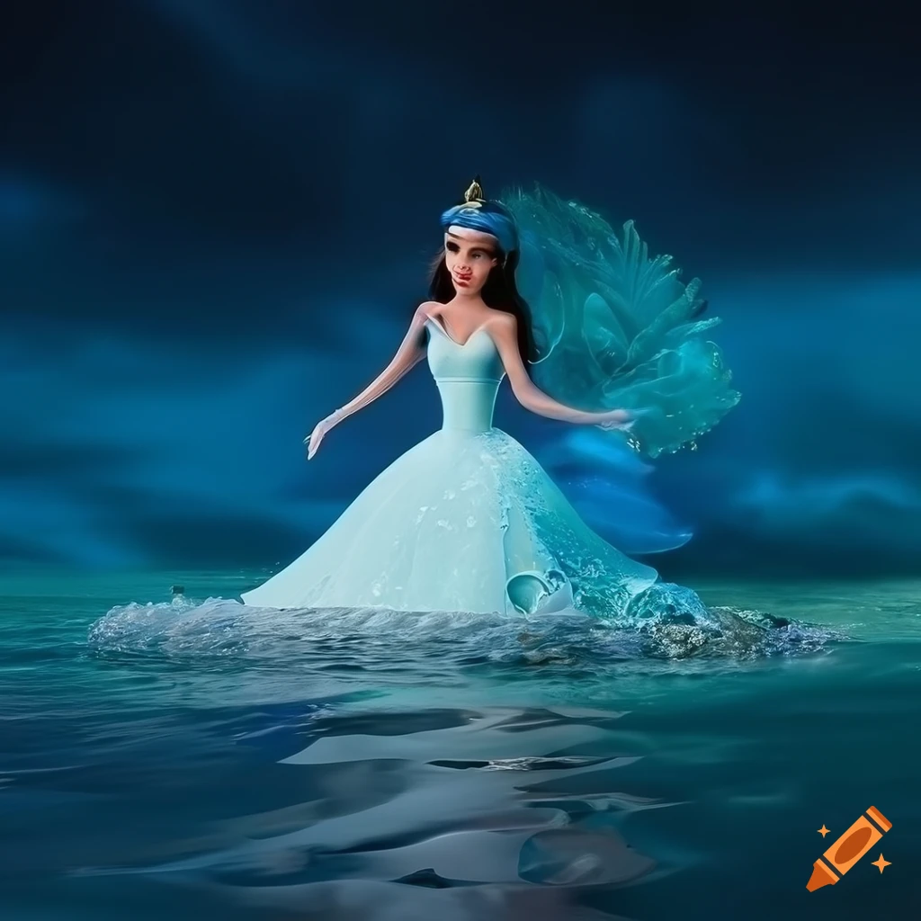 Disney princess posing elegantly by the ocean in intricate detail and ...