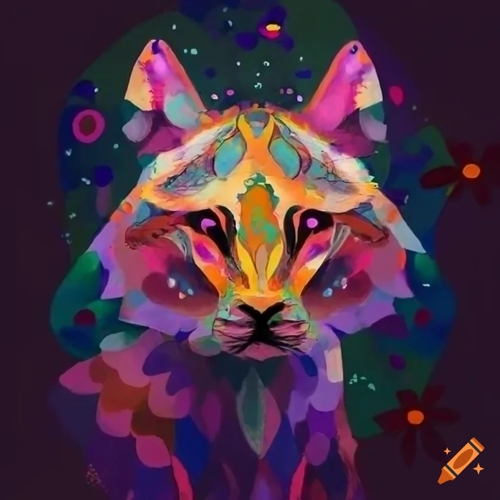 Abstract primitive art landscape cosmos animals on Craiyon