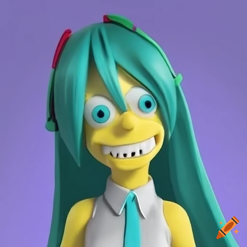 Miku hatsune character in the simpsons style animation crossover on Craiyon