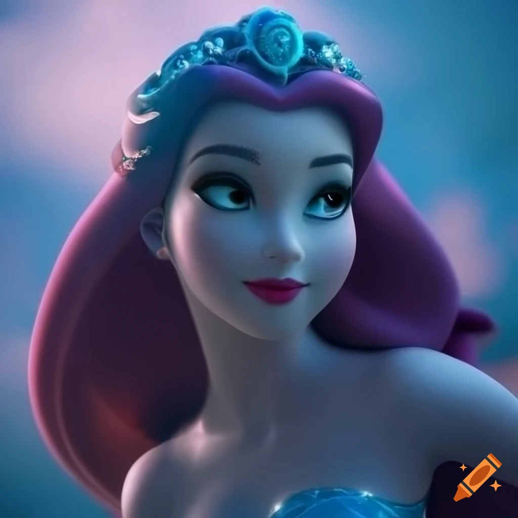 Disney princess posing elegantly by the ocean in detailed art style on ...