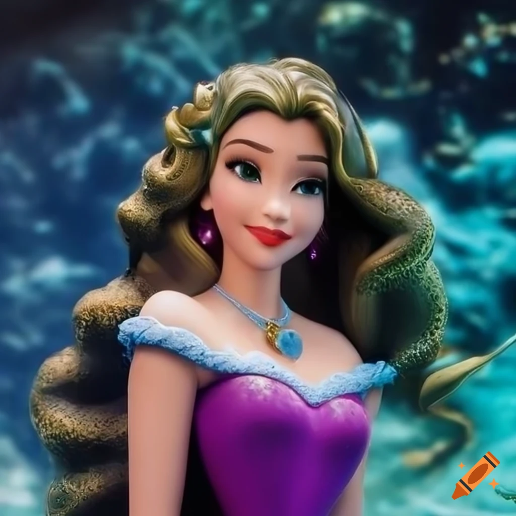 Disney princess posing elegantly by the ocean in intricate detail and ...