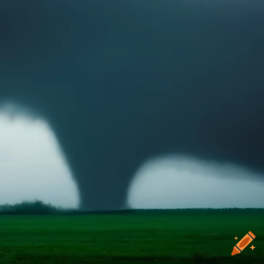 Massive EF5 wedge tornado striking the plains under a dark sky on Craiyon