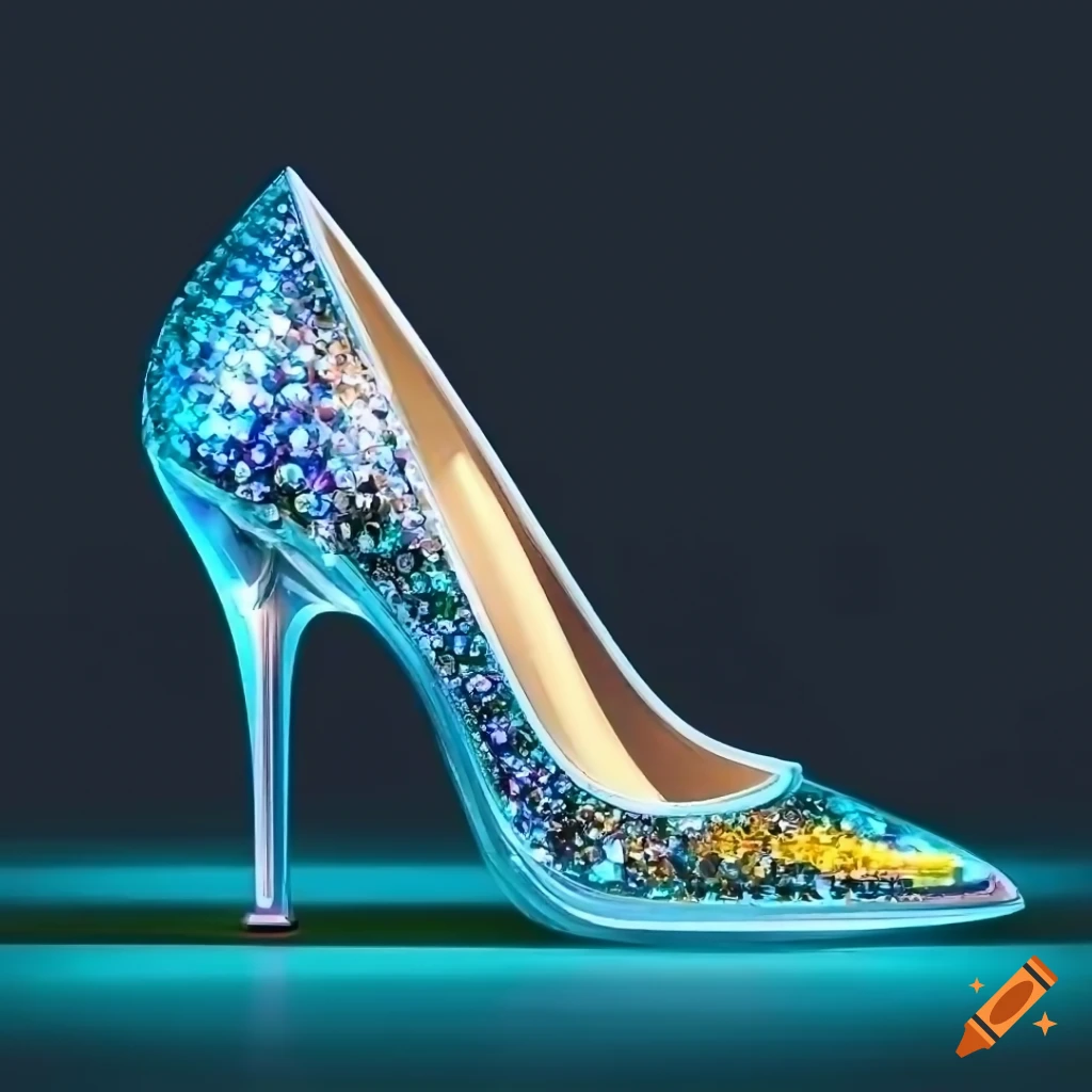 Art deco illustration of cinderella's glass slipper in vibrant jewel ...