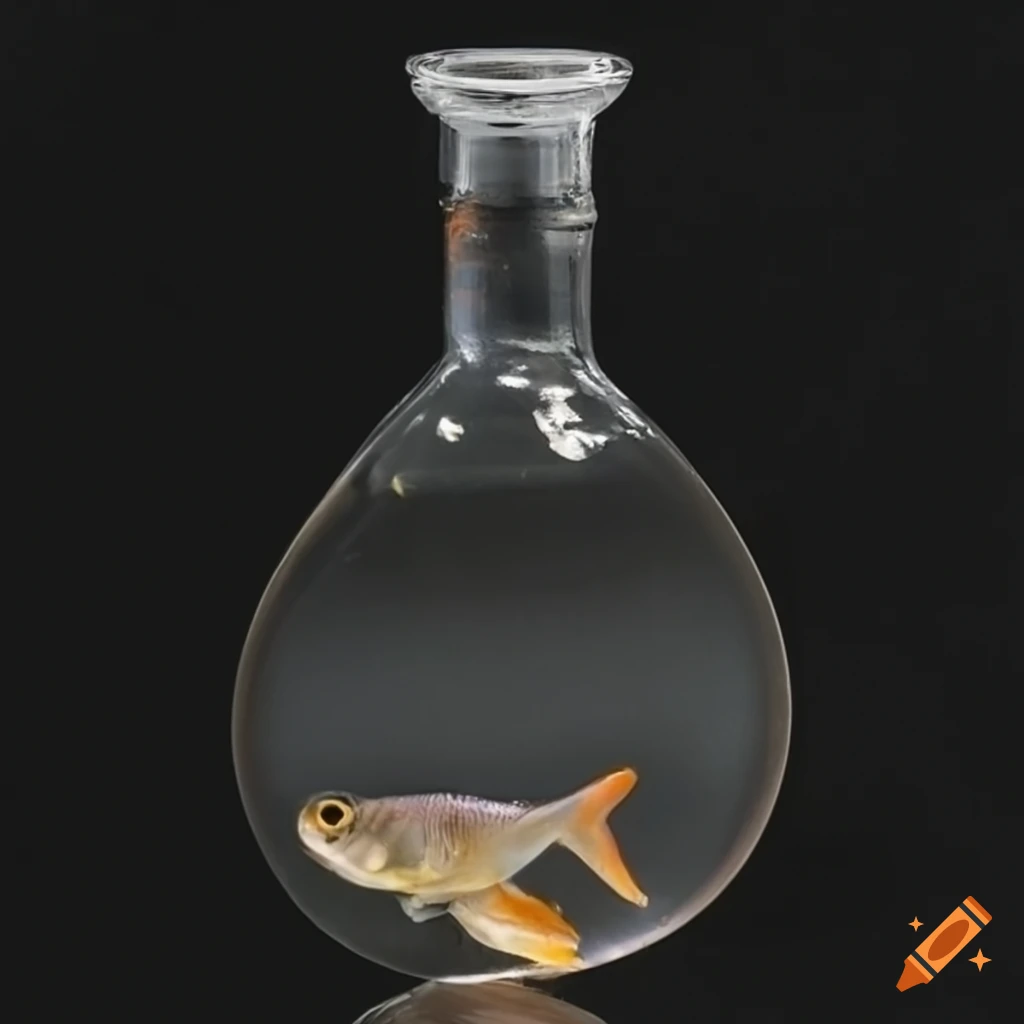 Flask with fish swimming in water on Craiyon