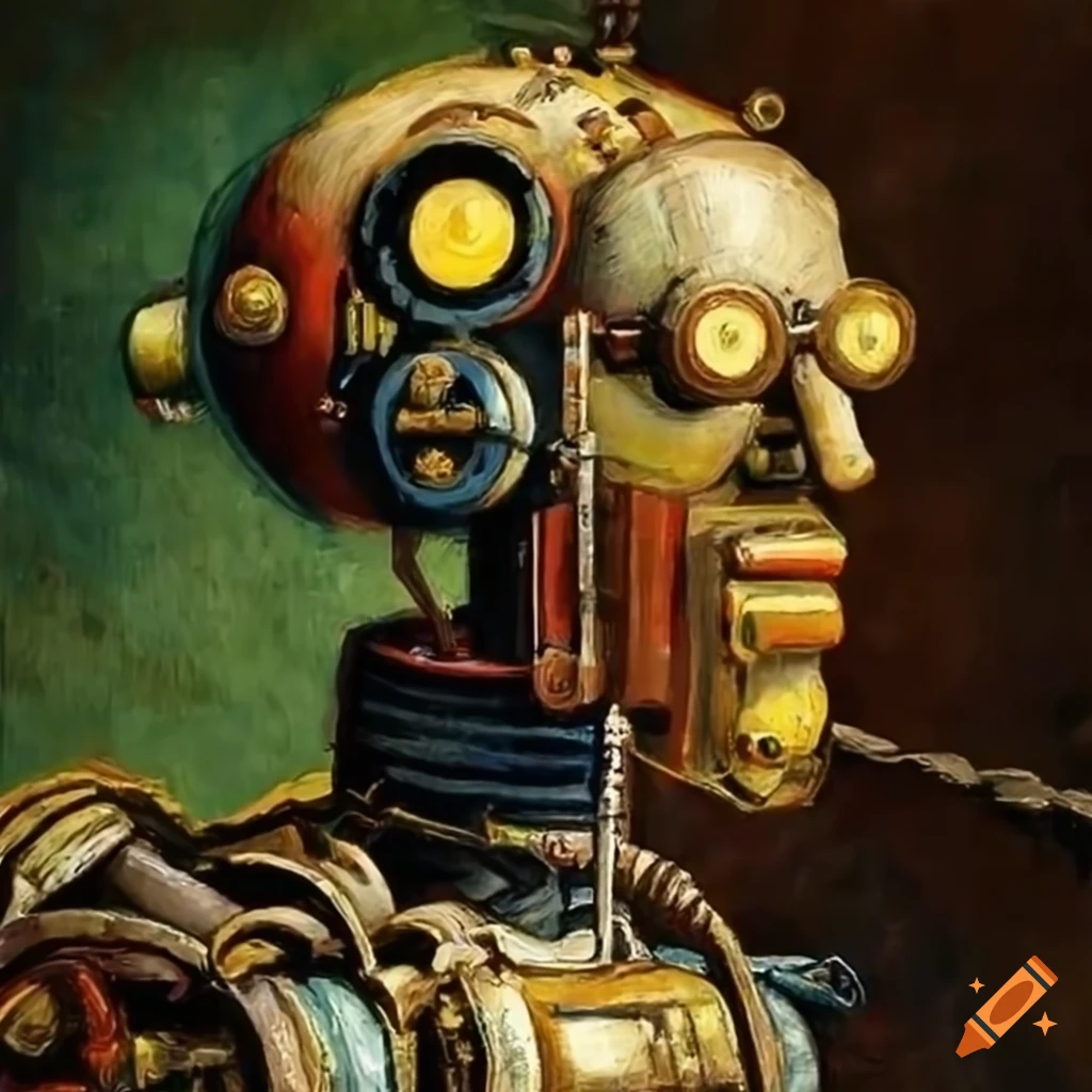 Van gogh's exquisite painting of a steampunk robot on Craiyon