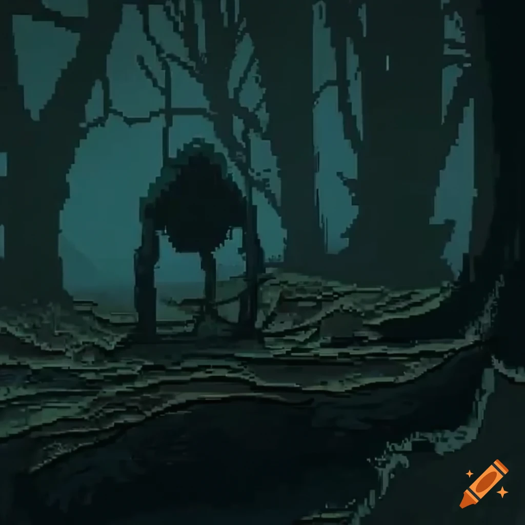 Creepy monster face on a tree bark in a haunted forest with glowing ...