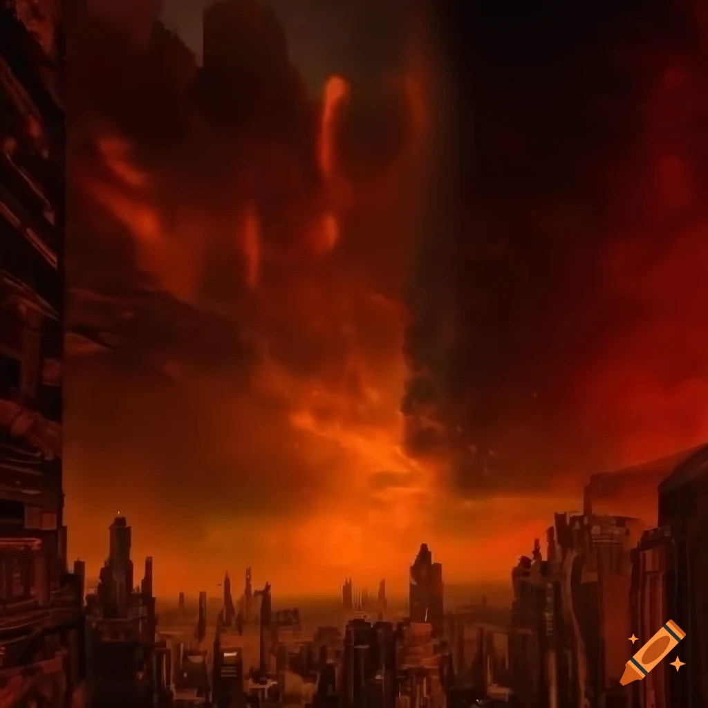 Doom 2 city skyline on Craiyon