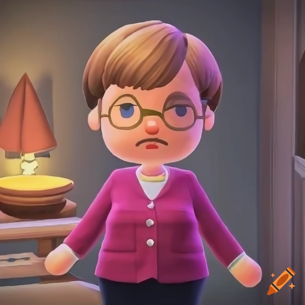Angela Merkel in Animal Crossing New Horizons village setting with ...