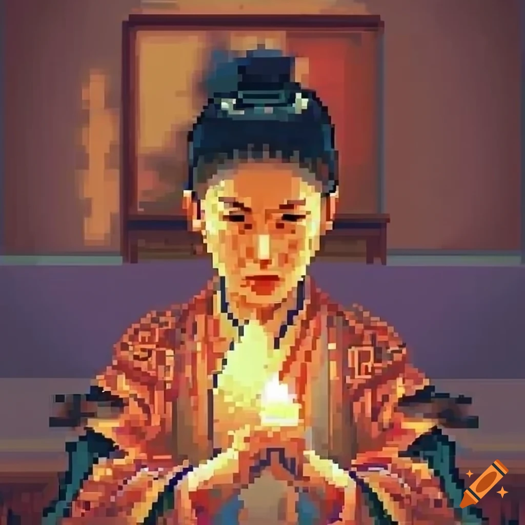 Pixelart oil painting of a chinese female kung-fu master in a dojo with ...