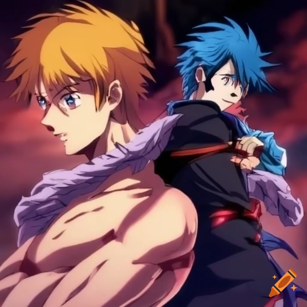 Dynamic fighting scene from an anime on Craiyon