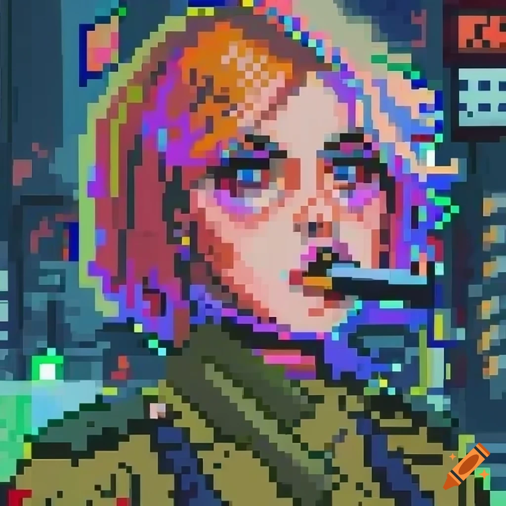 Pixel art portrait of a USSR woman soldier in a cyberpunk Neo-Tokyo ...