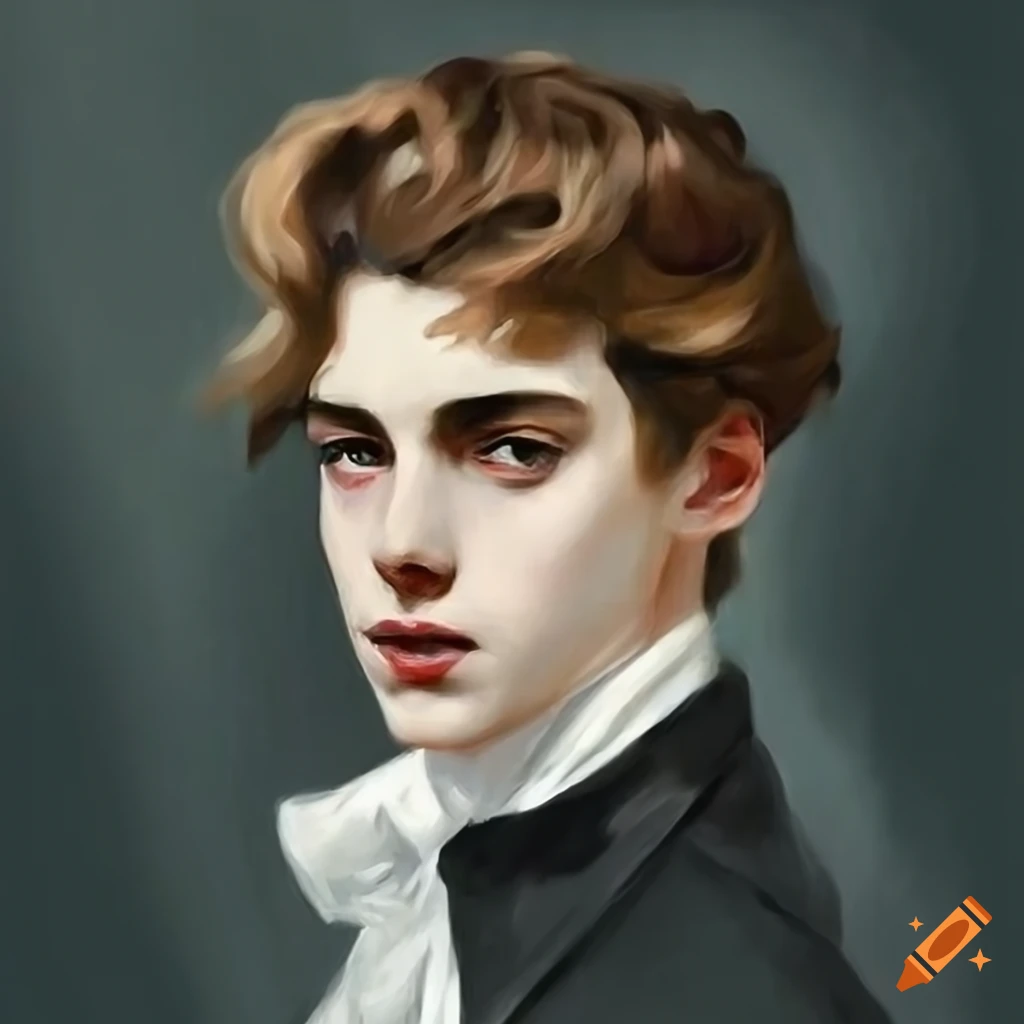 Portrait of a young handsome man with light brown wavy hair in 1900s ...