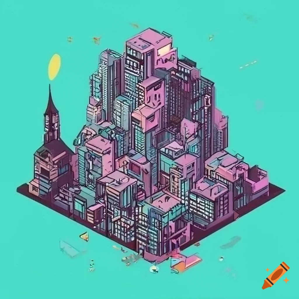 Isometric lunarpunk cityscape on Craiyon