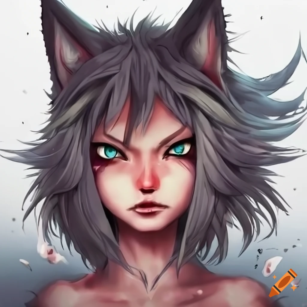 Angry wolf girl on Craiyon
