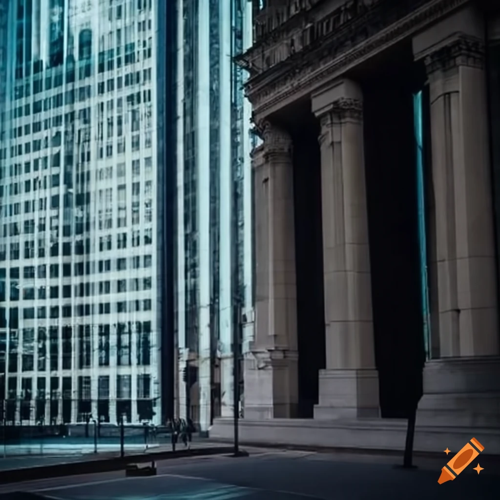 Minimalist stock exchange building in modern city on Craiyon