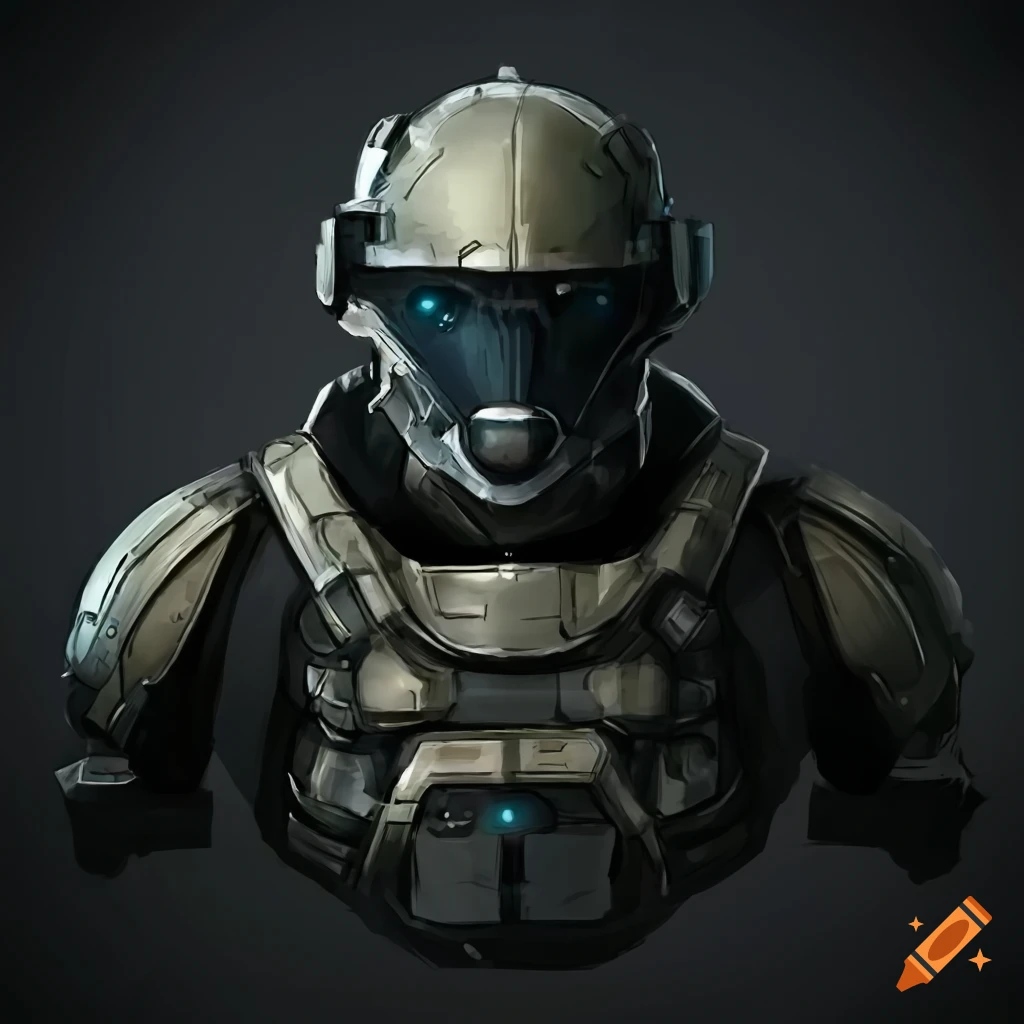 Front portrait of a futuristic soldier on Craiyon