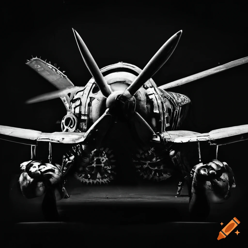 Steampunk WWII fighter plane with Totenkopf elements in black and white ...