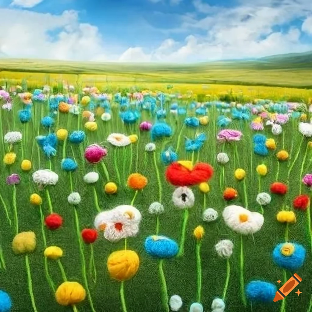 Field of wildflowers made of felted wool on Craiyon