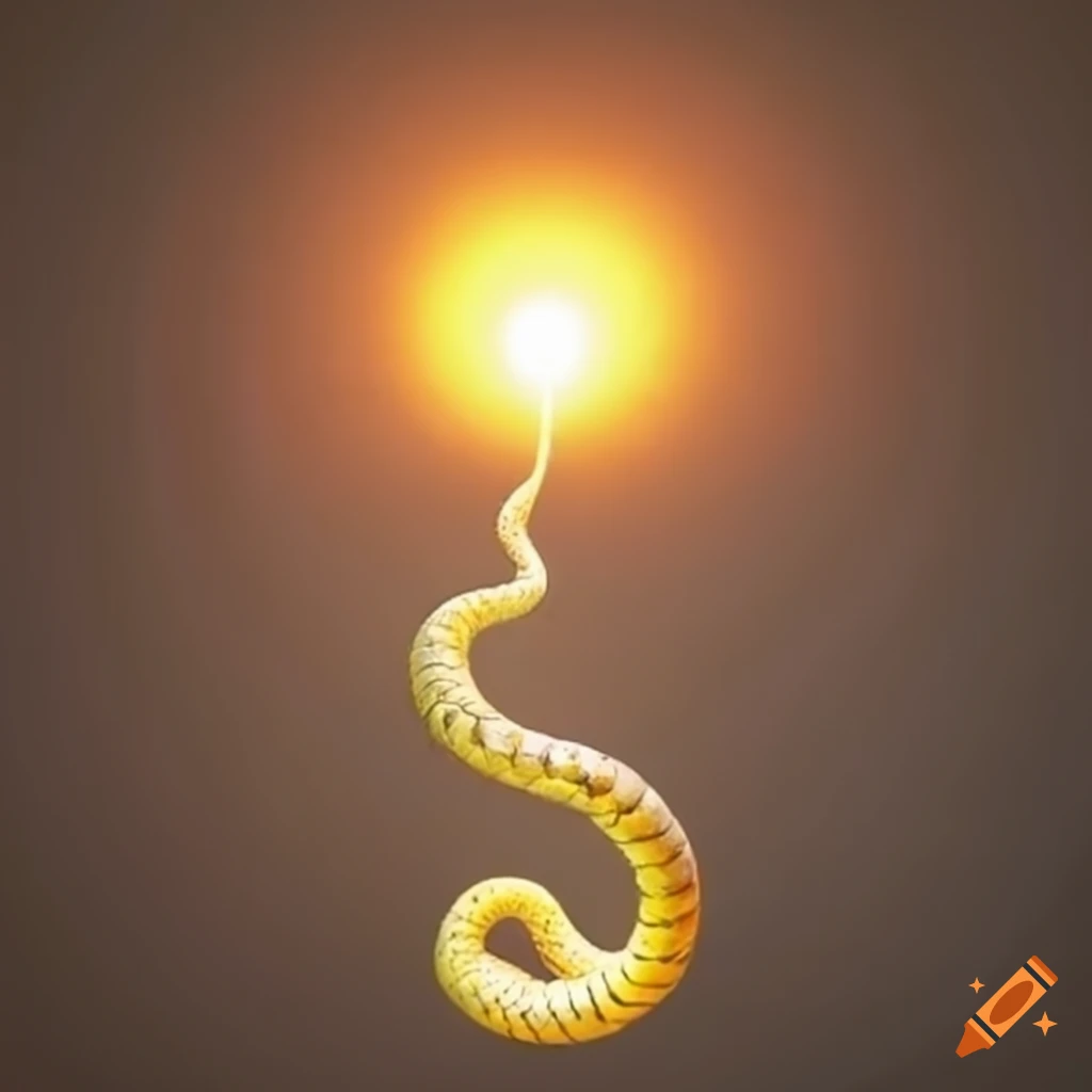 Snake spiraling towards the glowing sun on Craiyon
