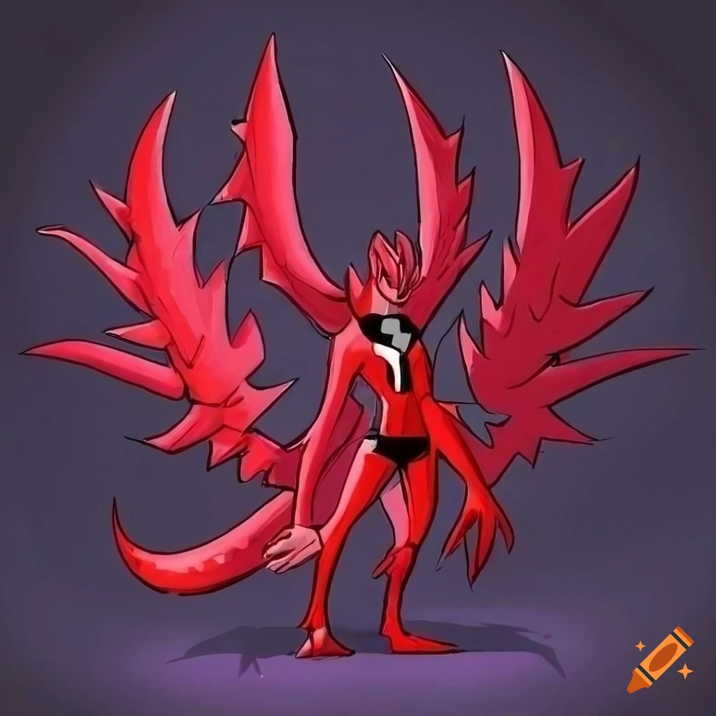 Spiky red sword fox goddess with dark red alien designs inspired by ...