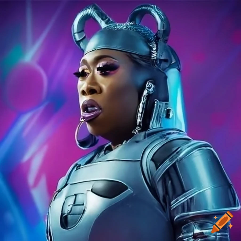 Missy elliott interacting with a cyberman on Craiyon