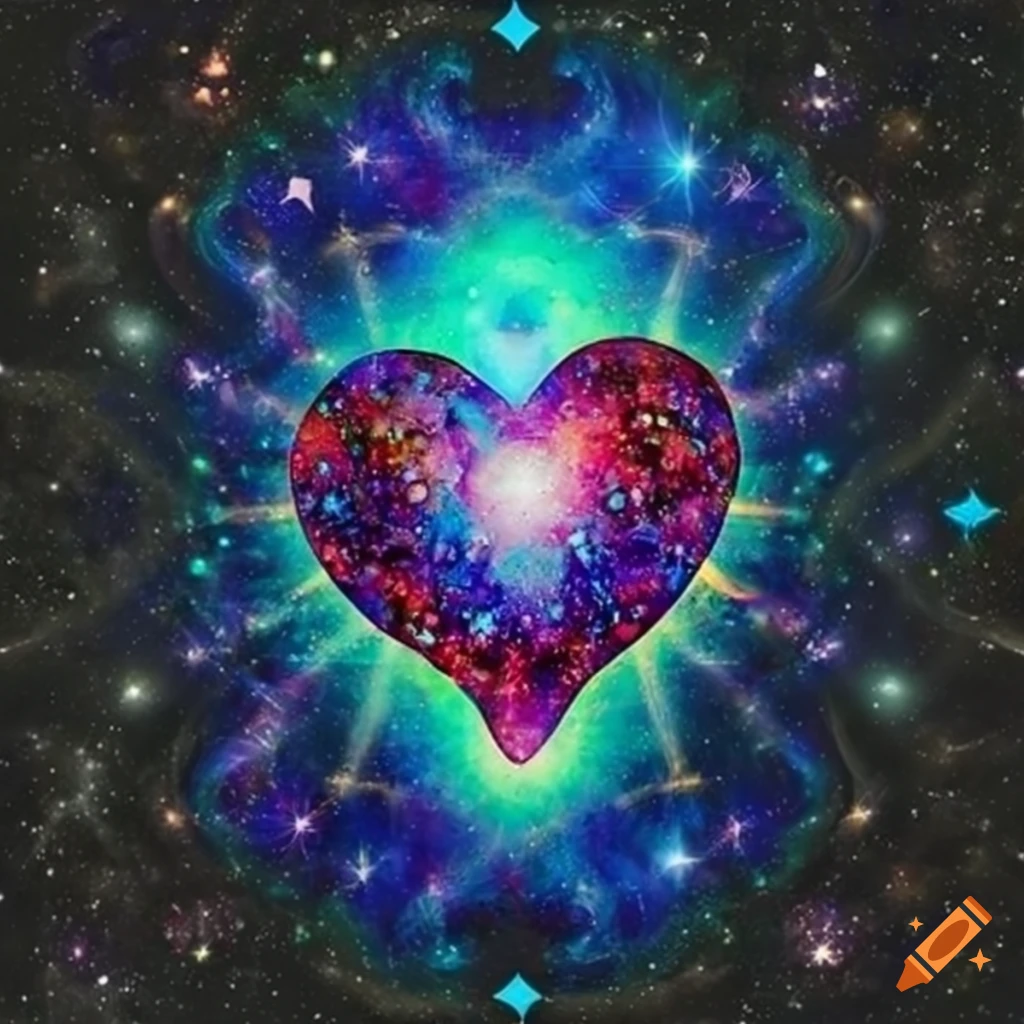 Spiritually enchanting cosmic heart design on a dark canvas on Craiyon