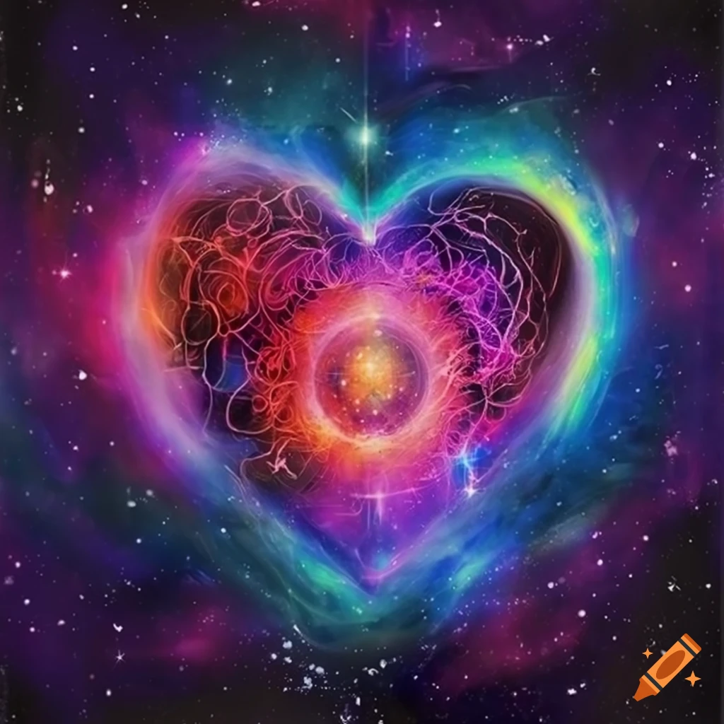 Spiritually enchanting cosmic heart design on a dark canvas on Craiyon
