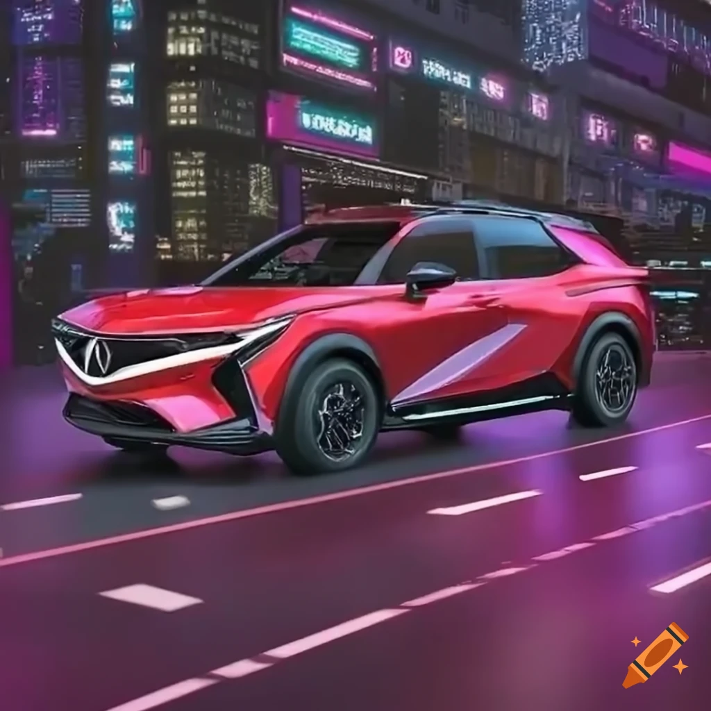 2024 acura zsx compact electric hatchback in red color in a cyberpunk ...