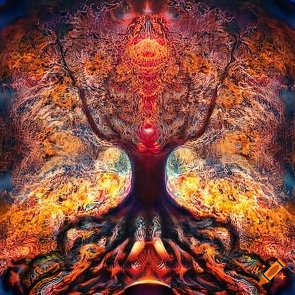 Tree of life intertwined with Mandela with glowing red, orange, and ...
