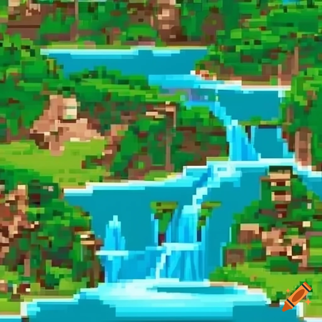 High definition pixel art of a tropical island with beaches, waterfalls ...
