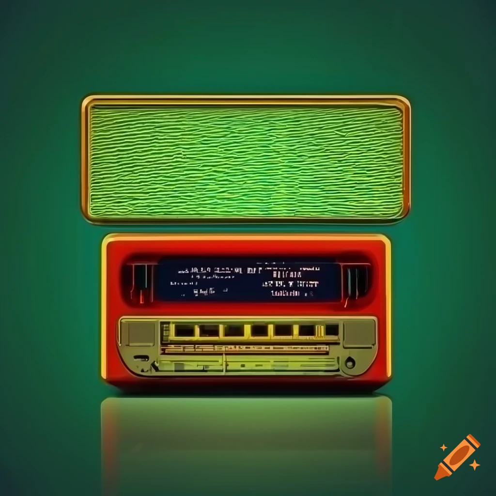 Detailed futuristic drawing of a retro radio in red, orange, green ...
