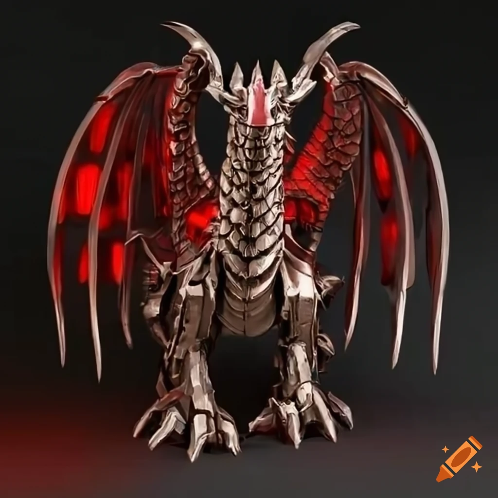 Robotic bronze dragon with red glowing eyes and simple design on Craiyon
