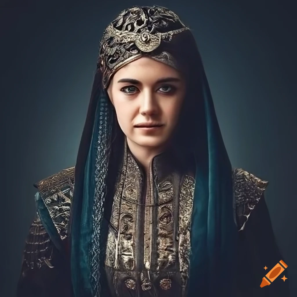 Beren Saat as Bala Hatun from Kurulus Osman in detailed attire on Craiyon
