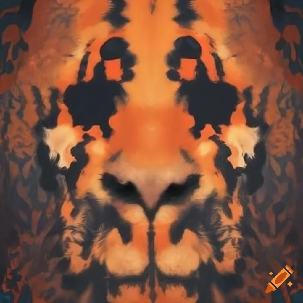 Tiger painting in Hermann Rorschach inkblot style in orange, black, and ...