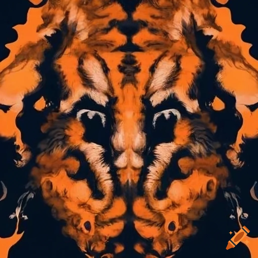 Tiger painting in hermann rorschach inkblot style in orange and black ...