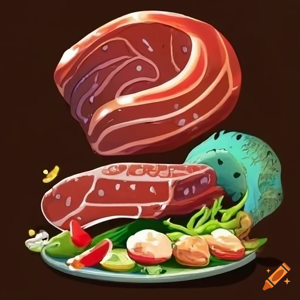 Fantasy feast with Kelpie meat and Aquatic vegetables on Craiyon