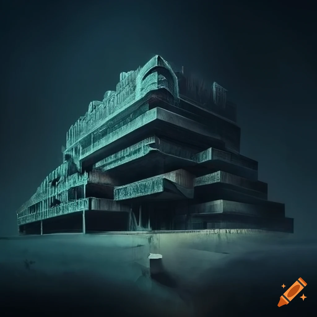 Intricate brutalist architecture inspired by beksinski's sci-fi dystopia on Craiyon