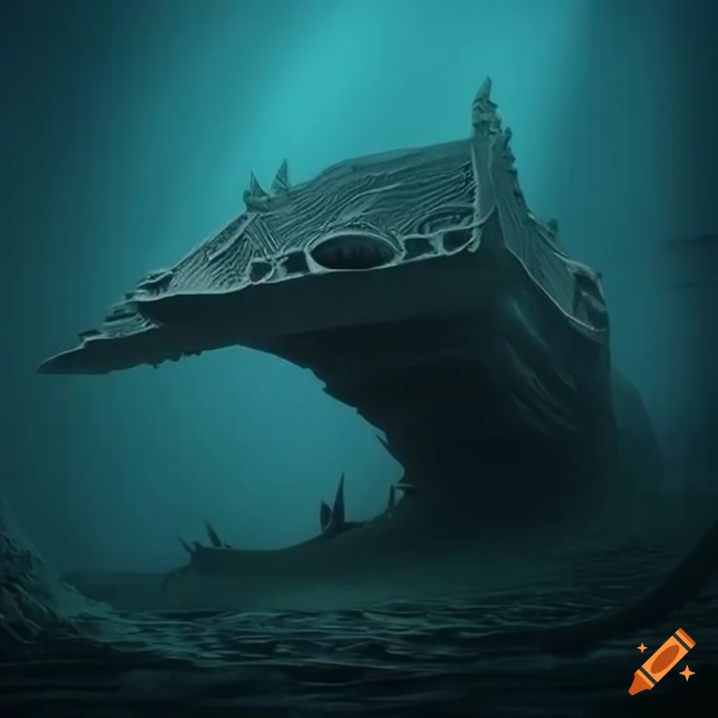 Intricate brutalist semi-aquatic architecture inspired by deep sea ...