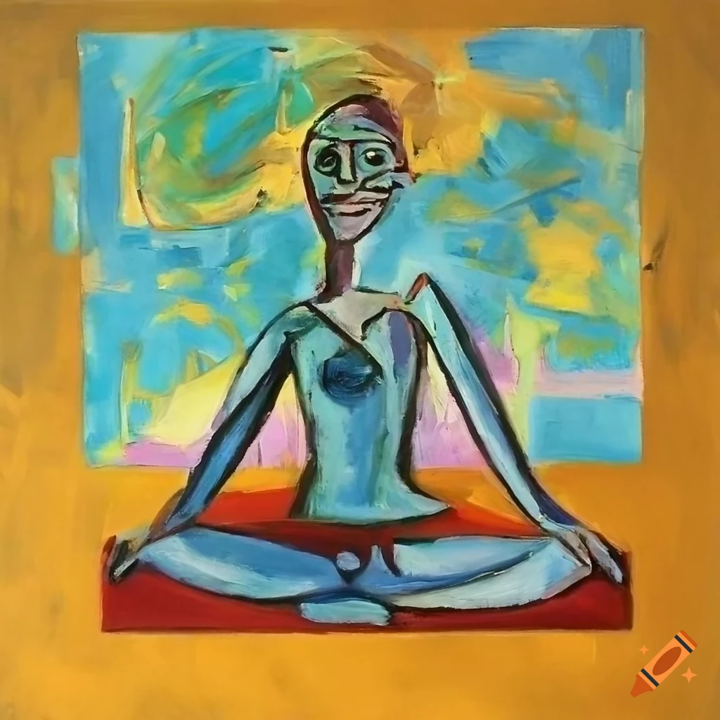Picasso Neo Expressionist painting of a person sitting cross-legged in ...