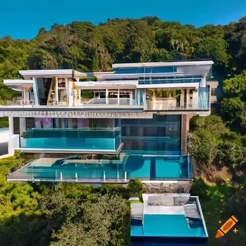 Expansive modern mansion in a coastal setting with sleek architecture ...