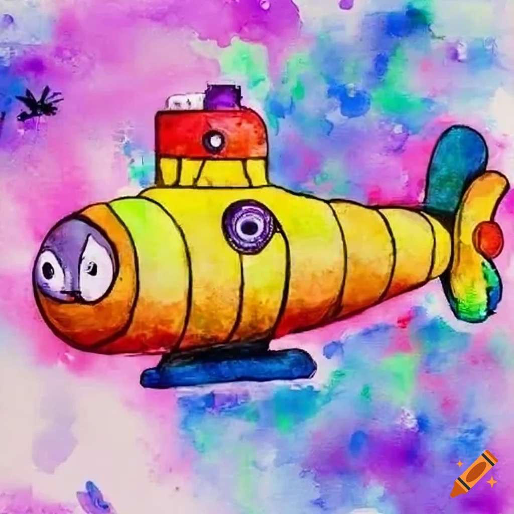 Yellow submarine featuring thomas the tank engine character on Craiyon