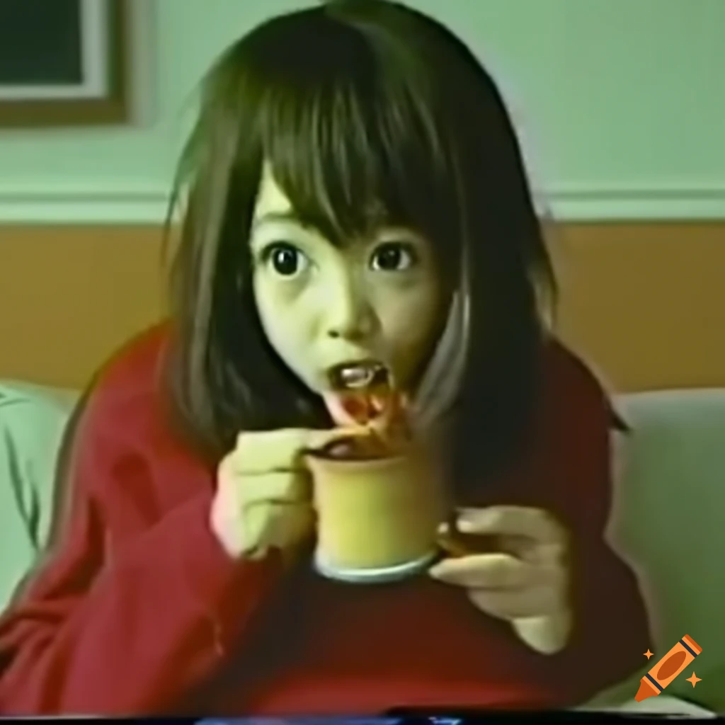Yui Hirasawa from K-On enjoying Vegemite toast in VHS footage on Craiyon
