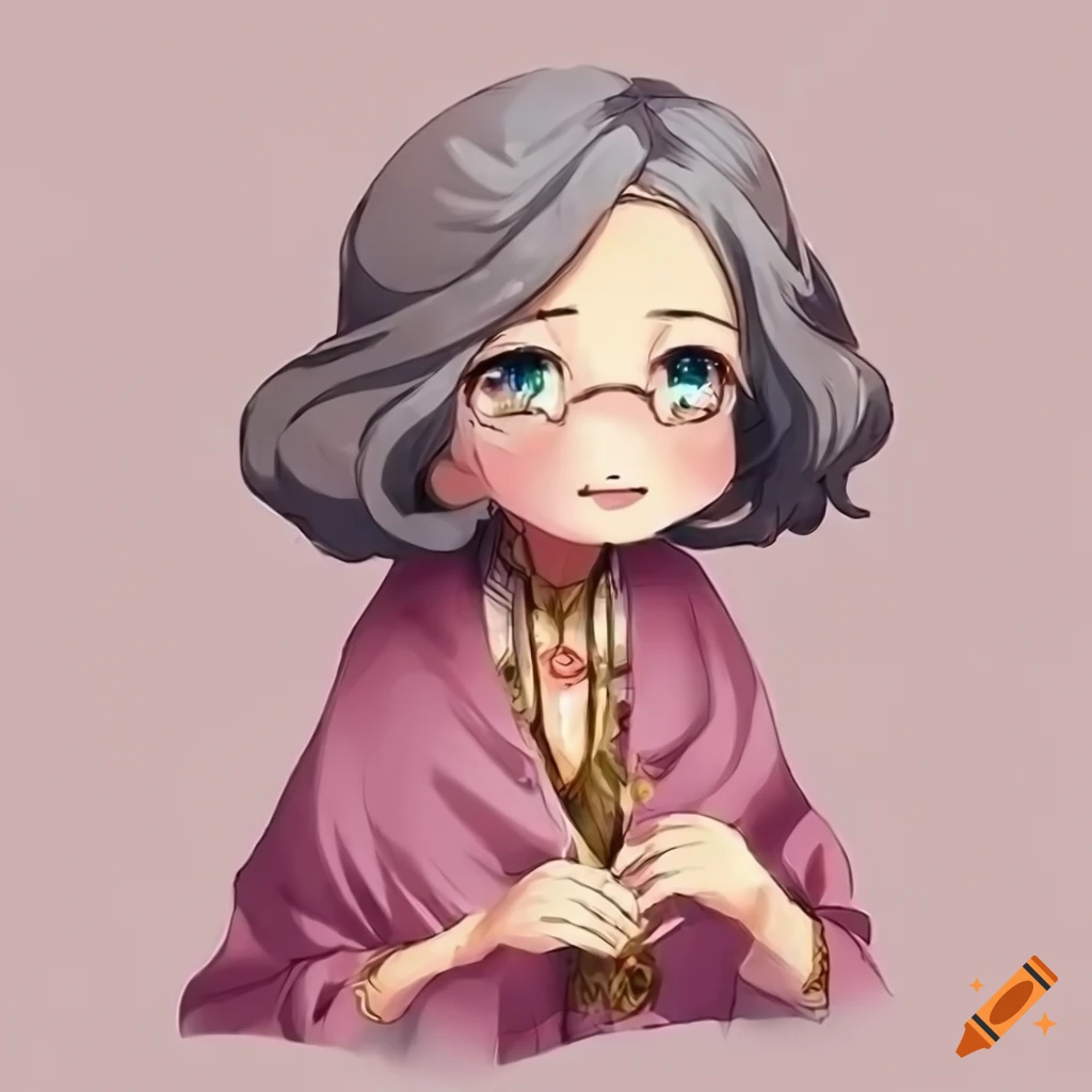 Anime chibi old lady character on Craiyon