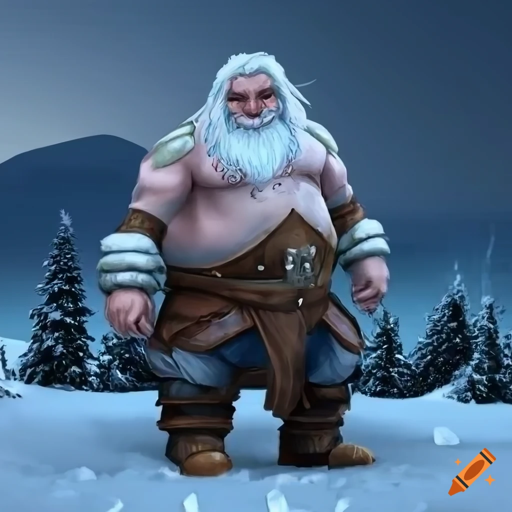White-haired fantasy dwarf with a long beard and leather loincloth in a ...