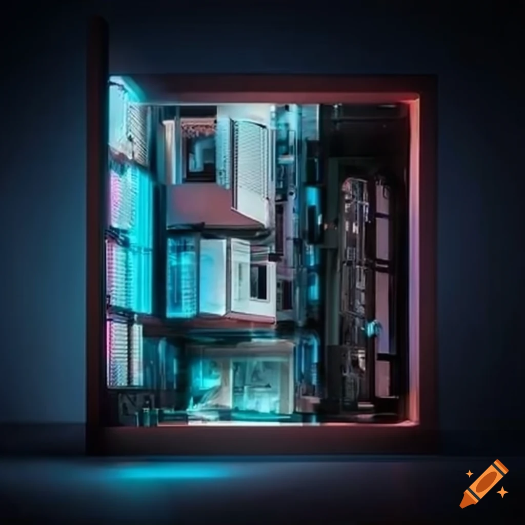 Apartment complex shaped like a p7 pc case on Craiyon