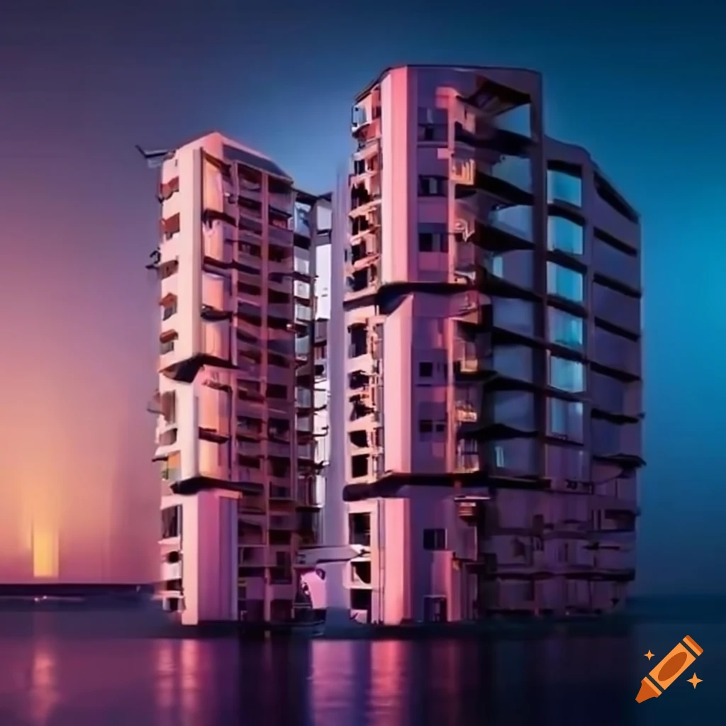 Unique apartment complex shaped like a p7 pc case on Craiyon