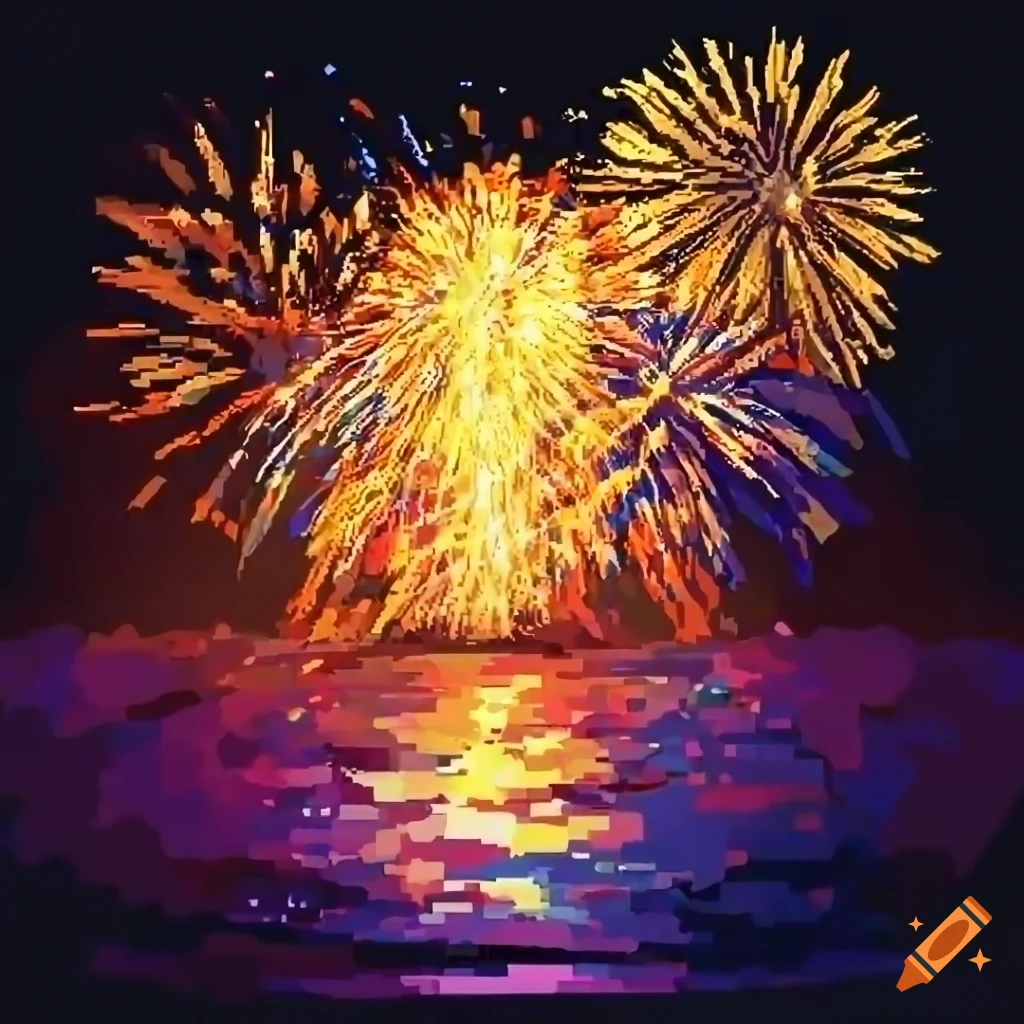 Pokemon watching colorful fireworks on the beach under a starry sky on ...