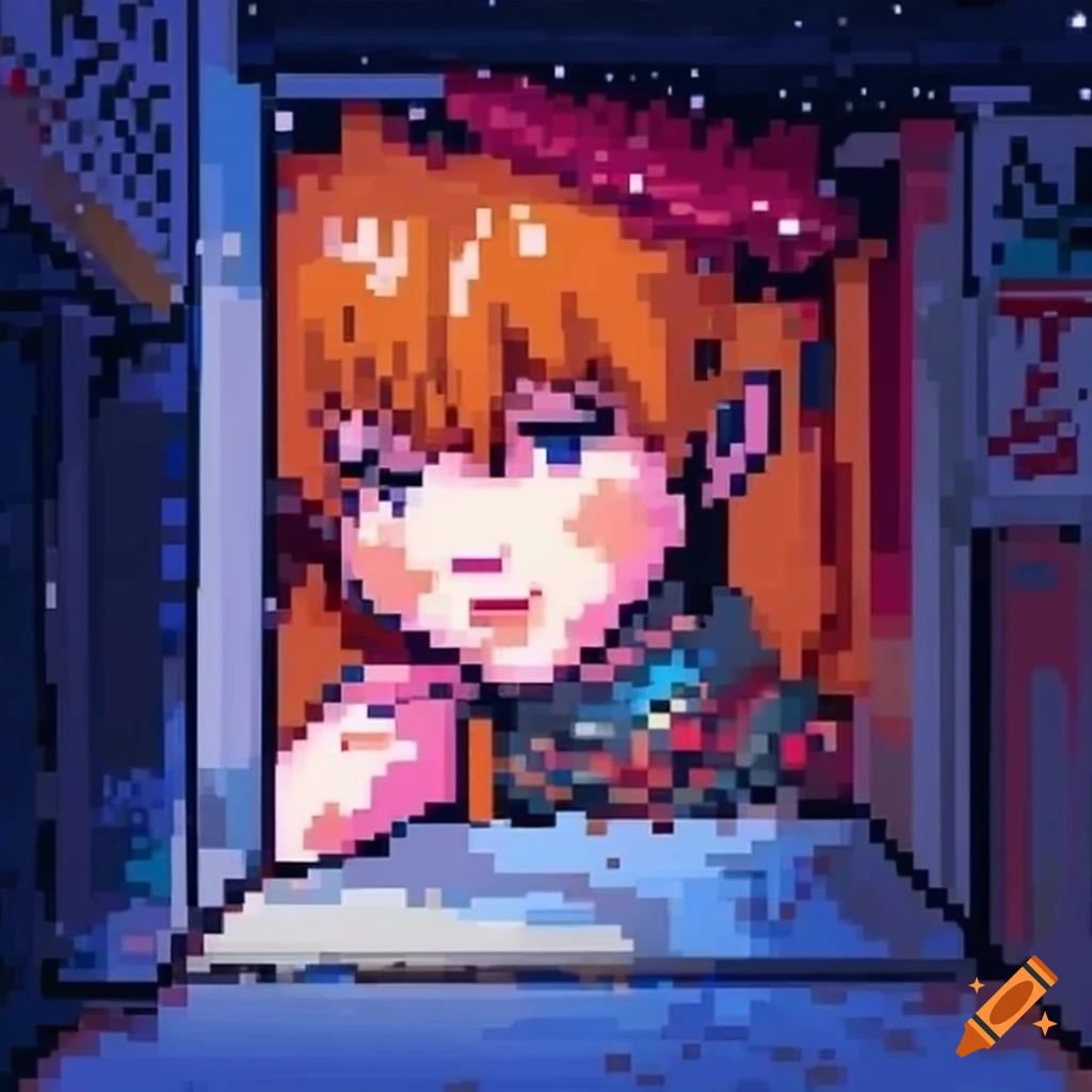 Pixel art portrait of a cute kawaii Asuka Langley sleeping in a ...