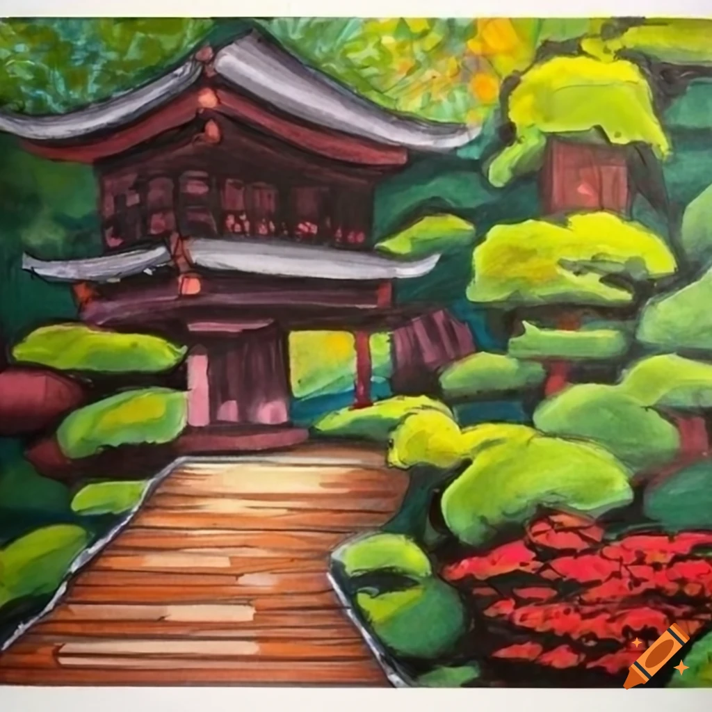 Japanese garden drawing on Craiyon